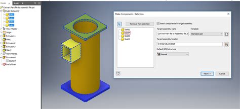 created an inventor part made up of features can an assembly file with