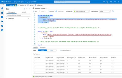 quickly get started with samples in azure synapse