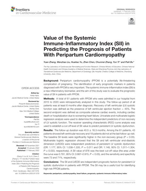 Pdf Value Of The Systemic Immune Inflammatory Index Sii In