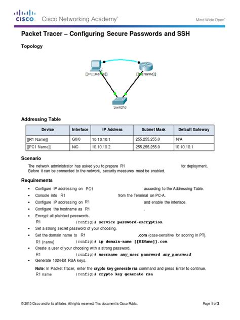 11 2 4 5 packet tracer configuring secure passwords and ssh secure