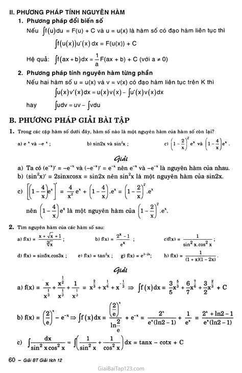 Giải Toán 12 Bài 1 Nguyên Hàm