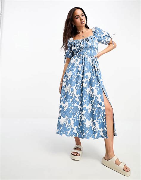 In The Style X Jac Jossa Sweetheart Puff Sleeve Midi Dress In Blue