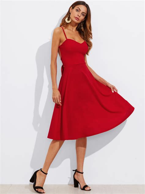 Shein Crisscross Tie Back Flared Cami Prom Dress Shein Usa