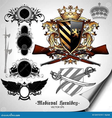 Set Of Heraldic Elements Stock Vector Illustration Of Saber 53415318