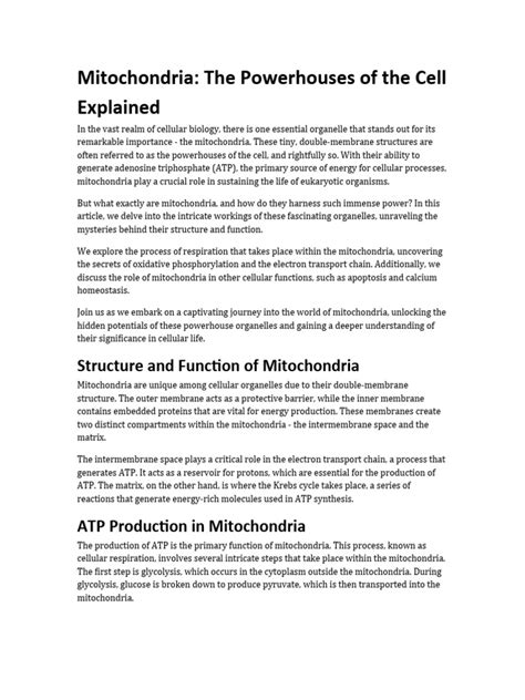 Mitochondria The Powerhouses Of The Cell Explained 1 Pdf