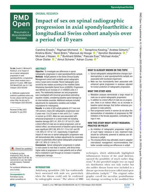 Pdf Impact Of Sex On Spinal Radiographic Progression In Axial