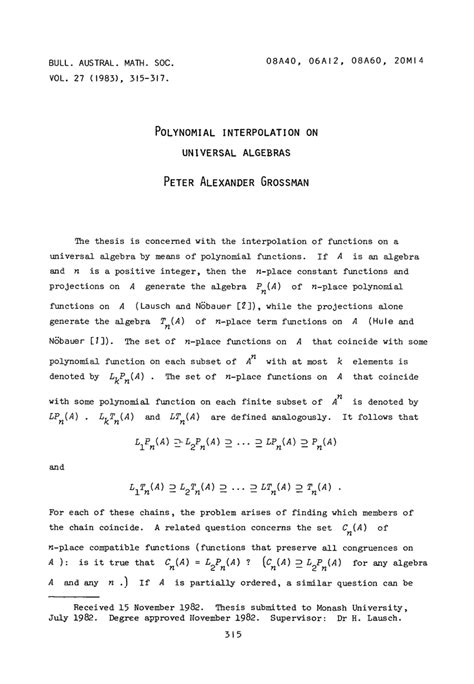 pdf polynomial interpolation on universal algebras