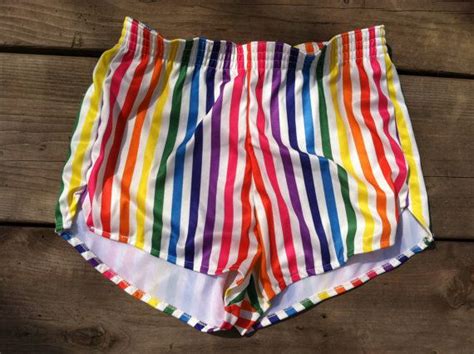 Vtg Rainbow Striped Workout Running Shorts Rainbow Stripes Running