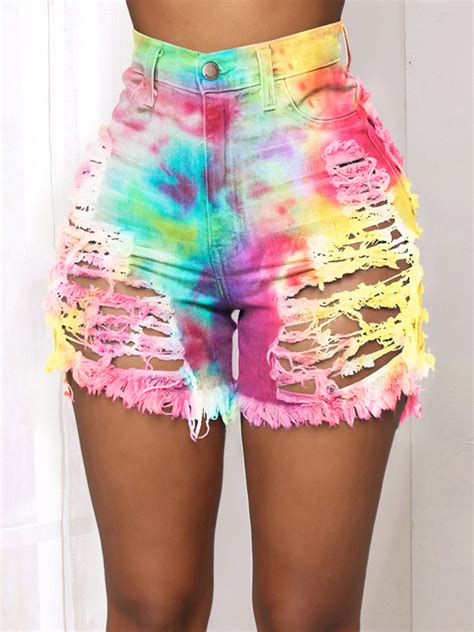 Wholesale Tie Dye Mid Waist Ripped Denim Shorts Vhm072722 Wholesale7