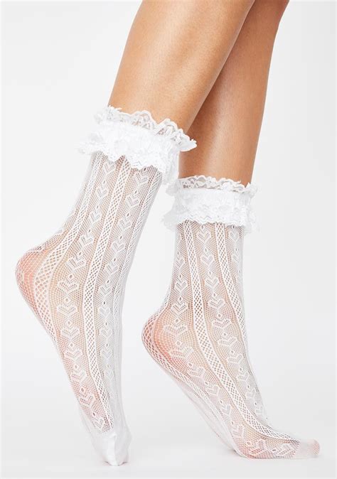 Lace Ruffle Ankle Socks White Dolls Kill