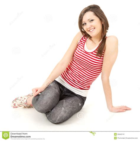 Casual Girl Sitting On The Floor Full Length Stock Image Image 25040741