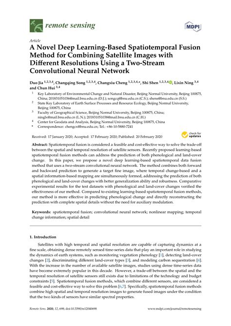 Pdf A Novel Deep Learning Based Spatiotemporal Fusion Method For