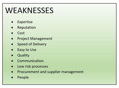 Swot Analysis Weaknesses