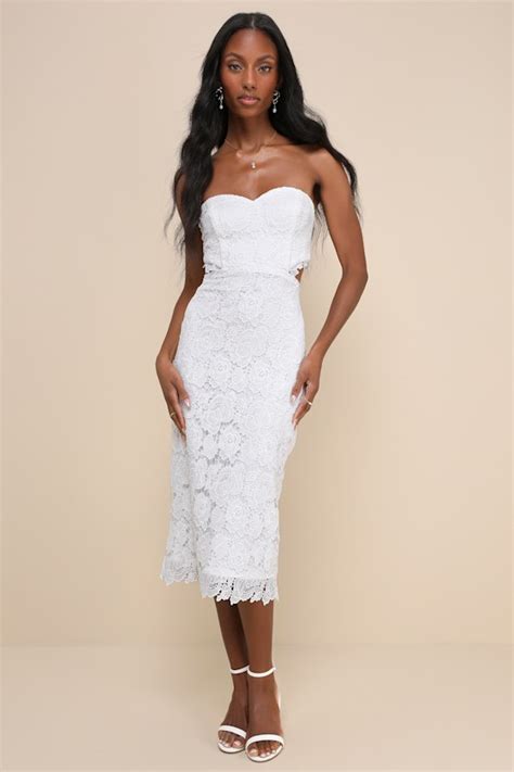 White Crochet Lace Dress Lace Up Midi Dress White Midi Dress Lulus