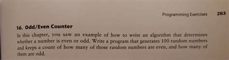 answered programming exercises 283 16 odd even… bartleby