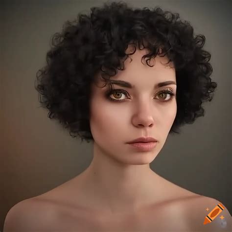Detailed Portrait Of A Woman With Short Black Curly Hair