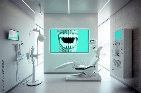 Generative Ai Illustration Of Modern And Futuristic Dental Clinic With