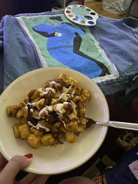 Leftover Hash Browns From The Diner Cheese Ketchup Mayo Eaten