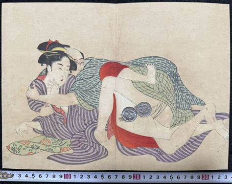 【やや傷や汚れあり】真作 江戸期春画 喜多川歌麿 浮世絵 木版画 艶本 枕絵 秘画 裸婦 男根 春宮図 錦絵 大判 10の落札情報詳細