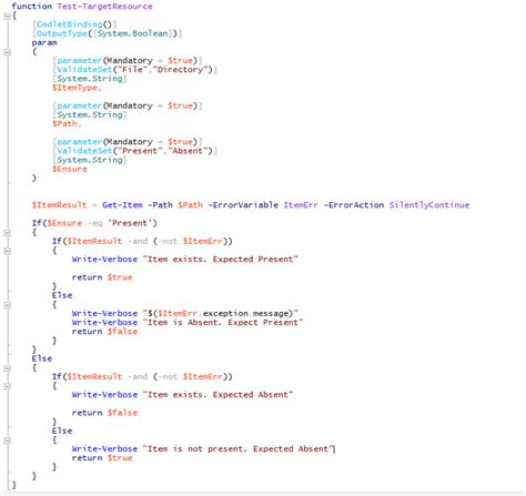 write targetresource functions for powershell dsc