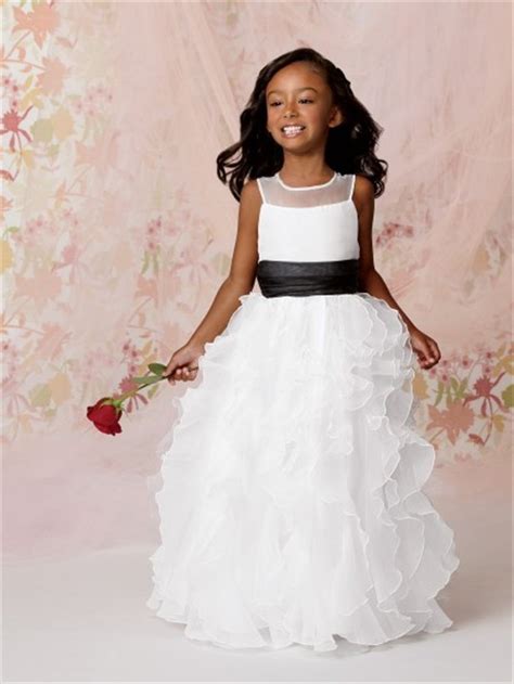 A Line Princess Scoop Floor Length White Organza Flower Girl Dress With