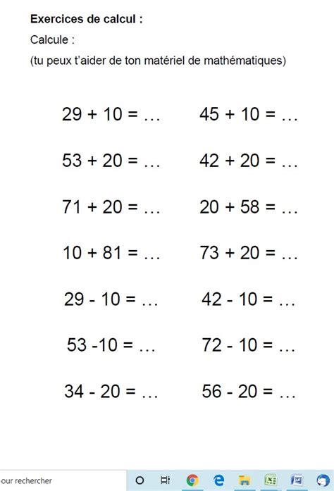 Feuille De Calcul Ce1 Générateur De Feuilles D Exercices De 14762 Hot
