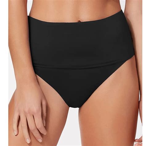 Women Sexy Black Bikini Bottom Ruched Front High Waist Ladies Beach