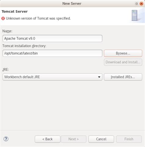 18 04 unknown version of tomcat was specified tomcat 9 eclipse java