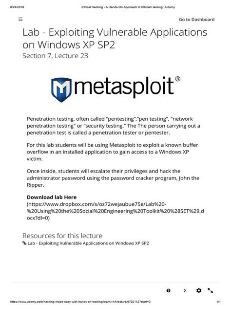 lab exploiting vulnerable applications on windows xp sp2 section 7
