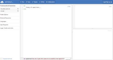 jsfiddle js panel size is stuck how do i reset it stack overflow