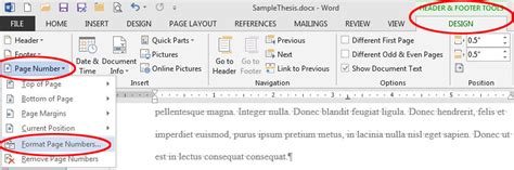 how do i number pages differently in the various sections of my thesis