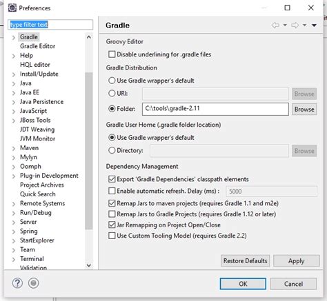 eclipse the specified gradle installation directory does not appear