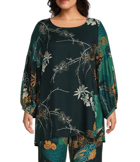 Bryn Walker Plus Size Crepe Woven Floral Crepe Woven Scoop Neck Long