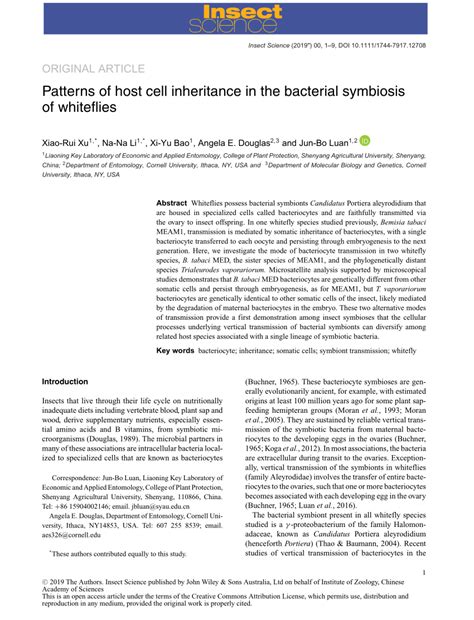 Pdf Patterns Of Host Cell Inheritance In The Bacterial Symbiosis Of