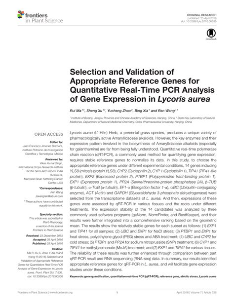 Pdf Selection And Validation Of Appropriate Reference Genes For