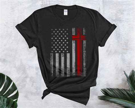 American Flag Faith With Cross T Shirt Christian Cross Jesus Etsy