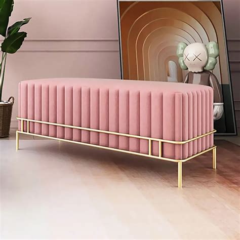 Modern Bench Velvet Upholstered Bench Ottoman Entryway Bench In Gold