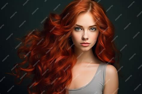 Premium Photo Radiant Red A Stunning Model With Luscious Wavy Hair