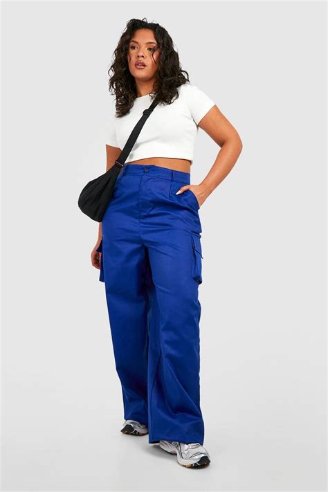 Plus Twill Belted Wide Leg Cargo Pants Boohoo