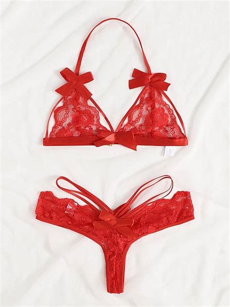 Floral Lace Bow Front Lingerie Set Shein Usa