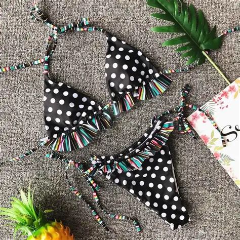 Polka Dot Bikinis Women Triangle Push Up Brazilian Swimwear Bandage