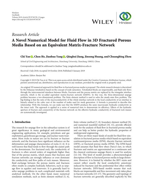 pdf a novel numerical model for fluid flow in 3d fractured porous