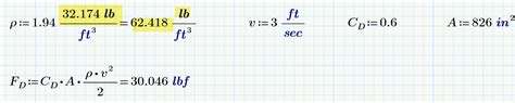 solved units in drag force equation gravitational cons ptc