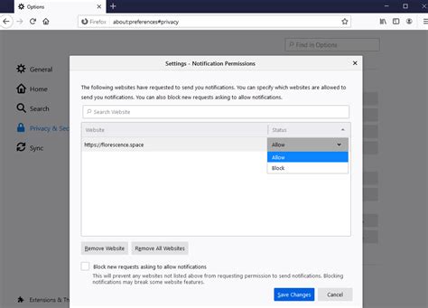 how to enable and disable web push notifications in mozilla firefox