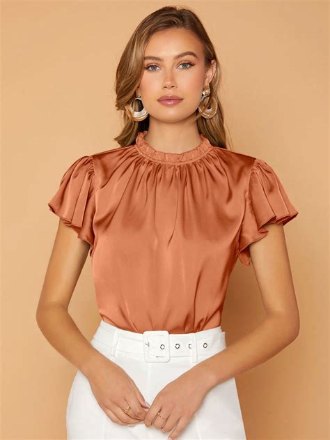 Shein Privé Mock Neck Butterfly Sleeve Top