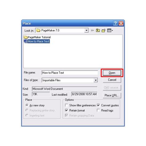 how to import word documents and text into pagemaker 7 0 using the