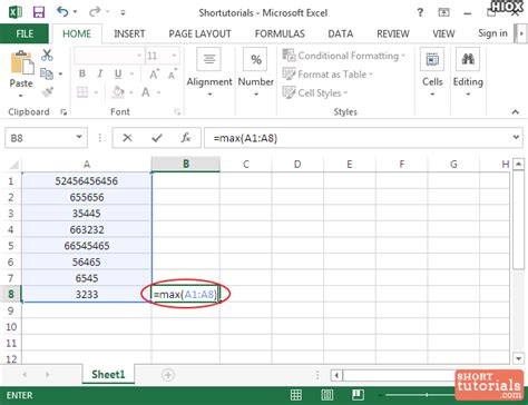 max function in excel