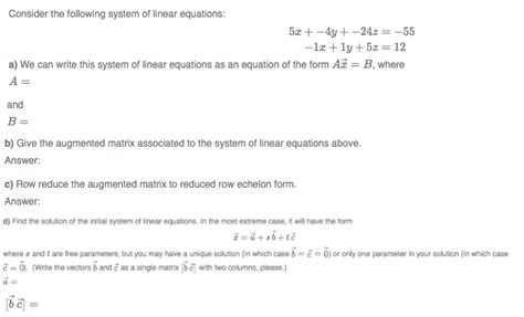 Solved Consider The Following System Of Linear Equations