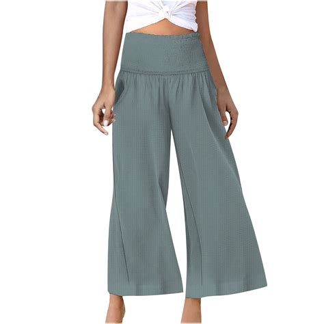 Blvb Womens High Waist Wide Leg Pants Smocked Elastic Waist Flowy