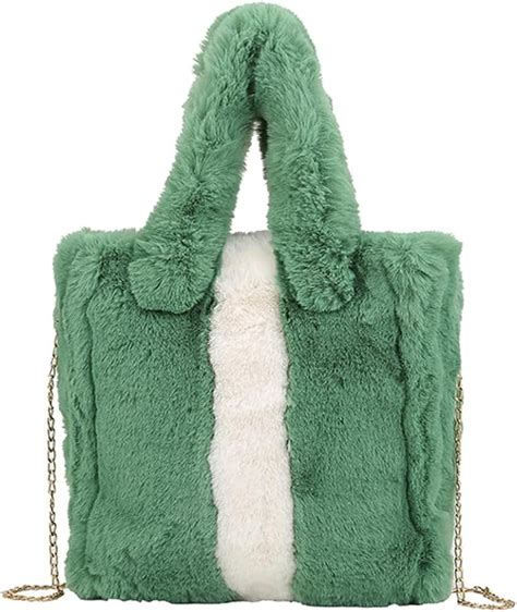 Kukuzhu Furry Handbag For Women Fuzzy Faux Fur Tote Bag Soft Shoulder